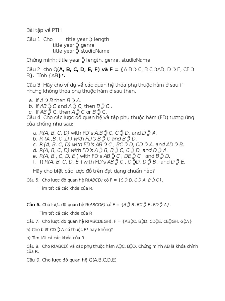 Bài tập về PTH CSDL | PDF