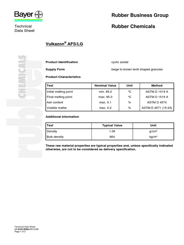 Vulkazon® AFS/LG - 0020e | PDF | Packaging And Labeling | Natural Rubber