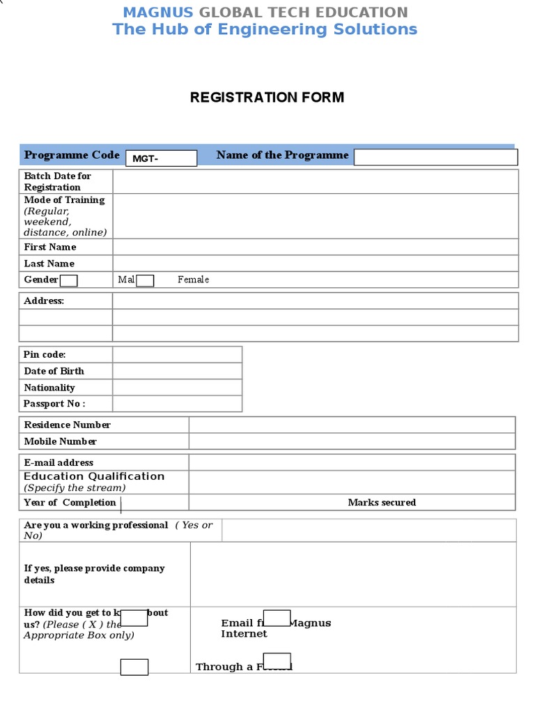 The Hub of Engineering Solutions: Registration Form | PDF