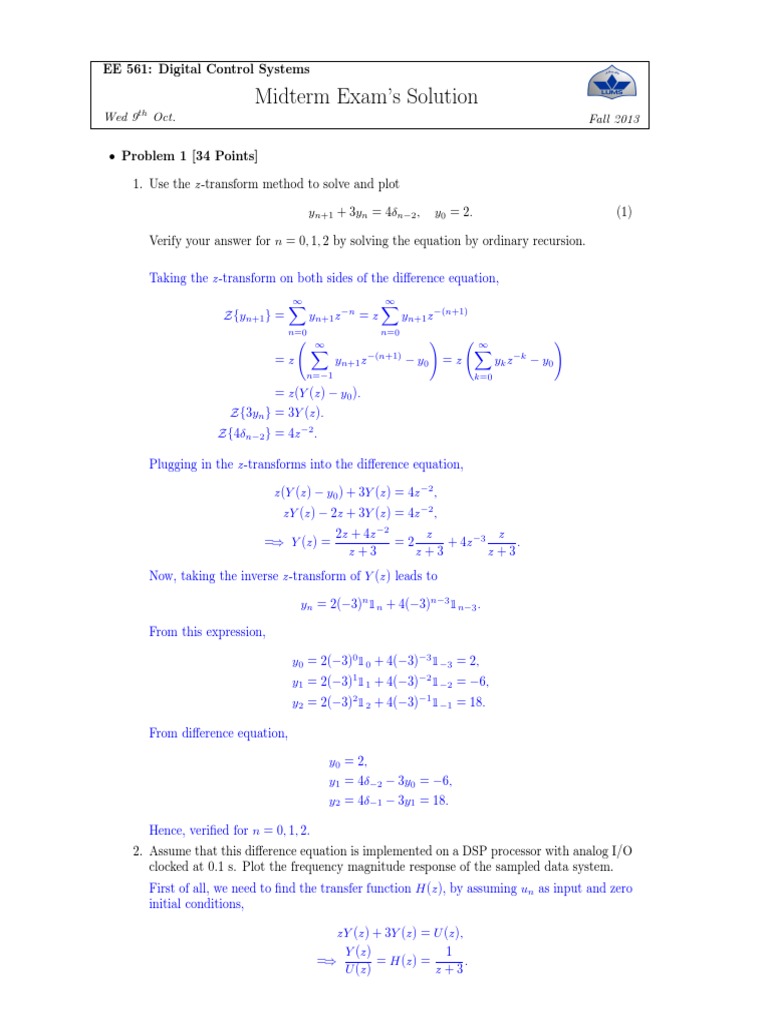 EE561 Fall2013 Midterm Sol | PDF | Mathematical Analysis | Applied Mathematics