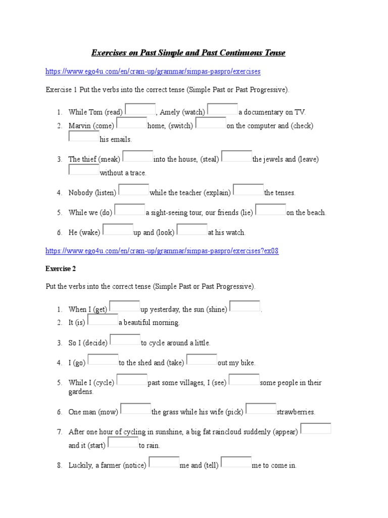 Exercises On Past Simple and Past Continuous Tense | PDF