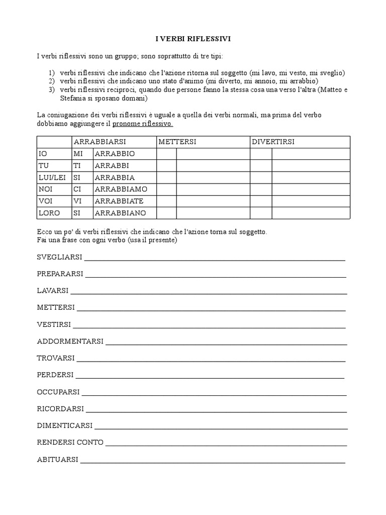 Verbi Riflessivi | PDF