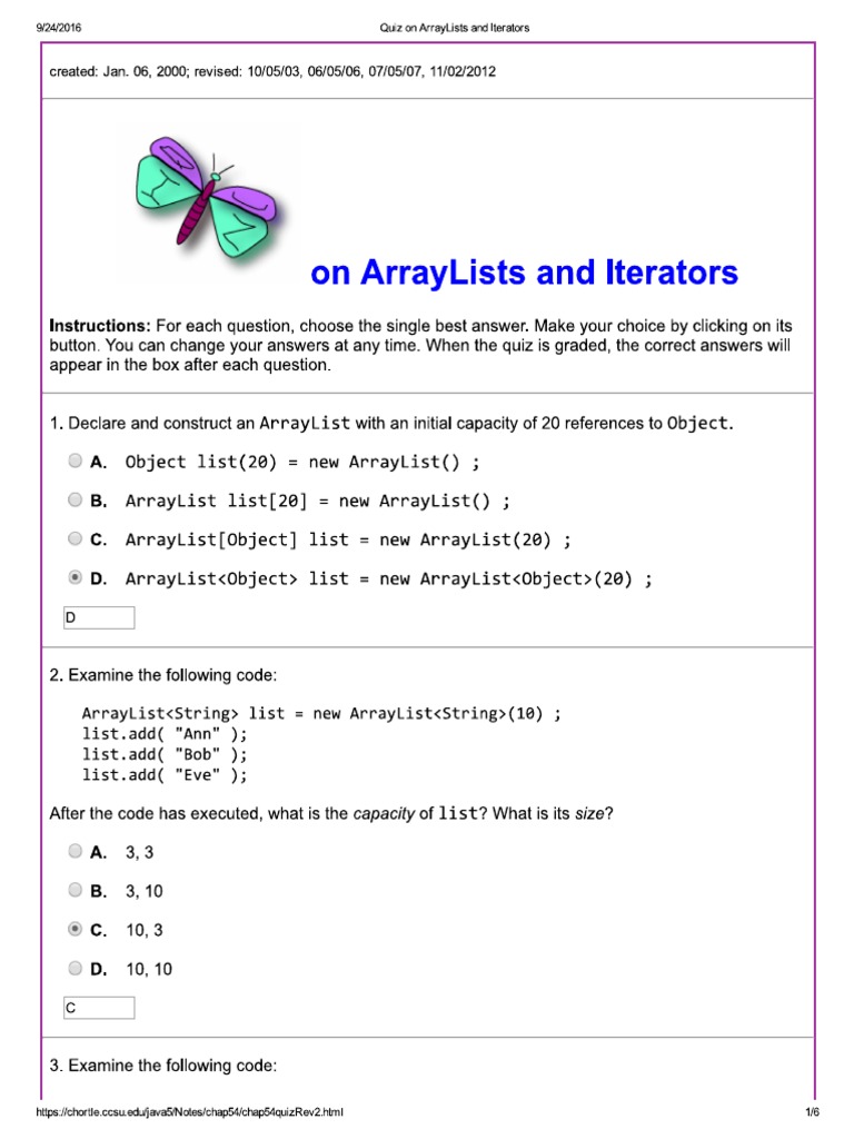 Quiz On ArrayLists and Iterators | PDF