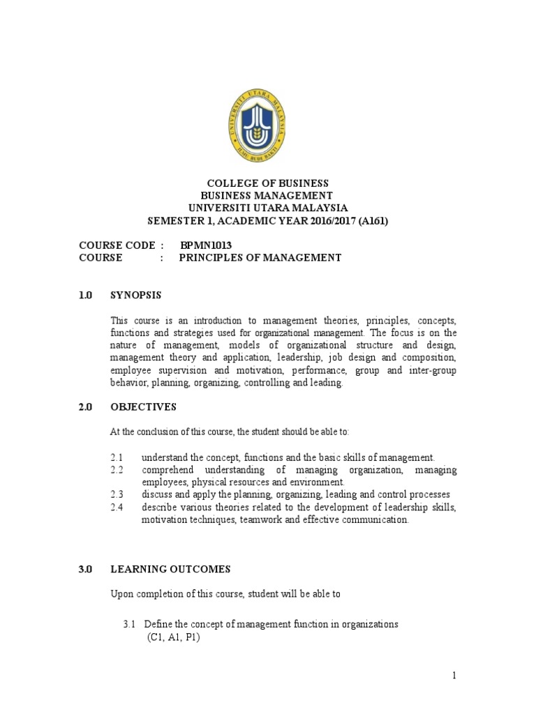 UUM Business Management Principles Course | PDF | Test (Assessment) | Quiz