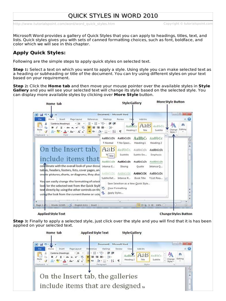 Quick Styles in Word 2010 | PDF | Microsoft Word | Written Communication