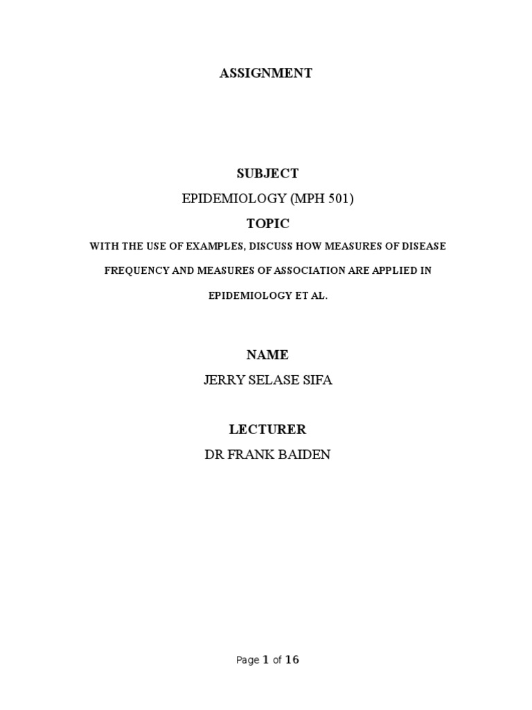 Epidemiological Tools: Fractions, Measures of Disease Frequency and ...