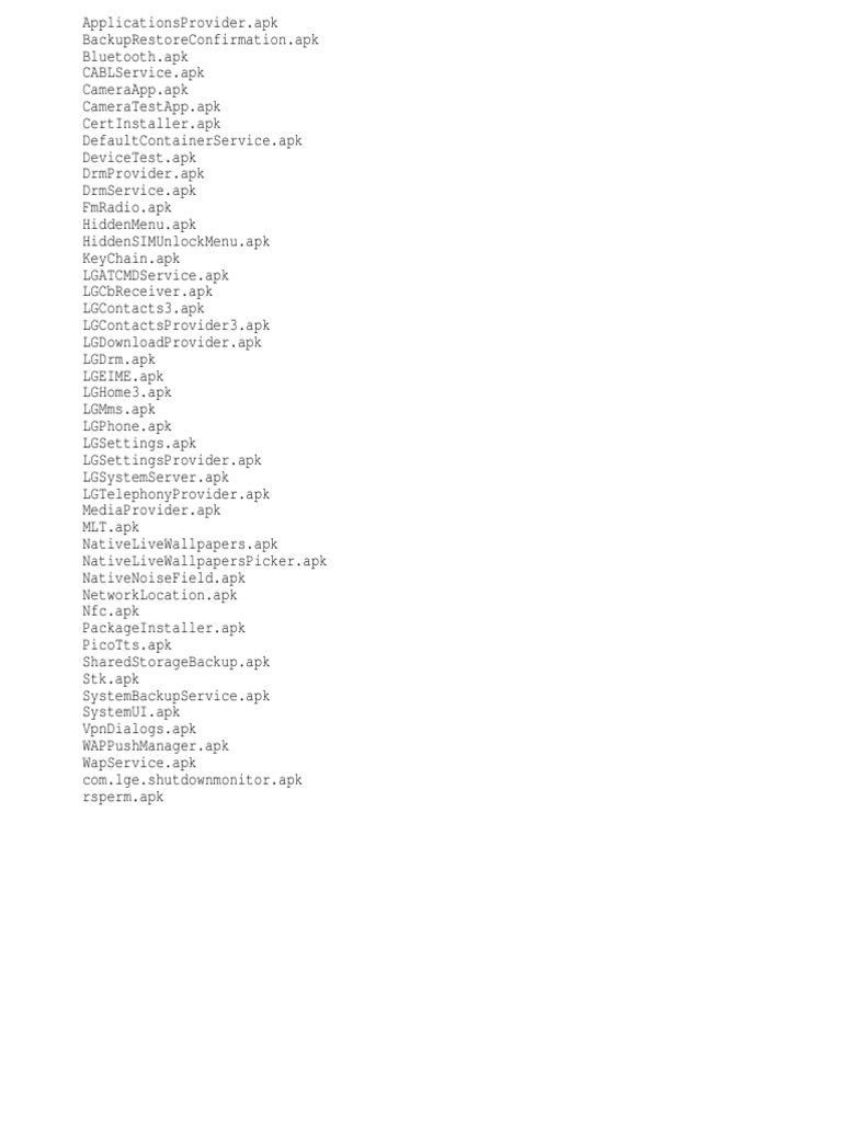 LG Android APK File List Overview | PDF