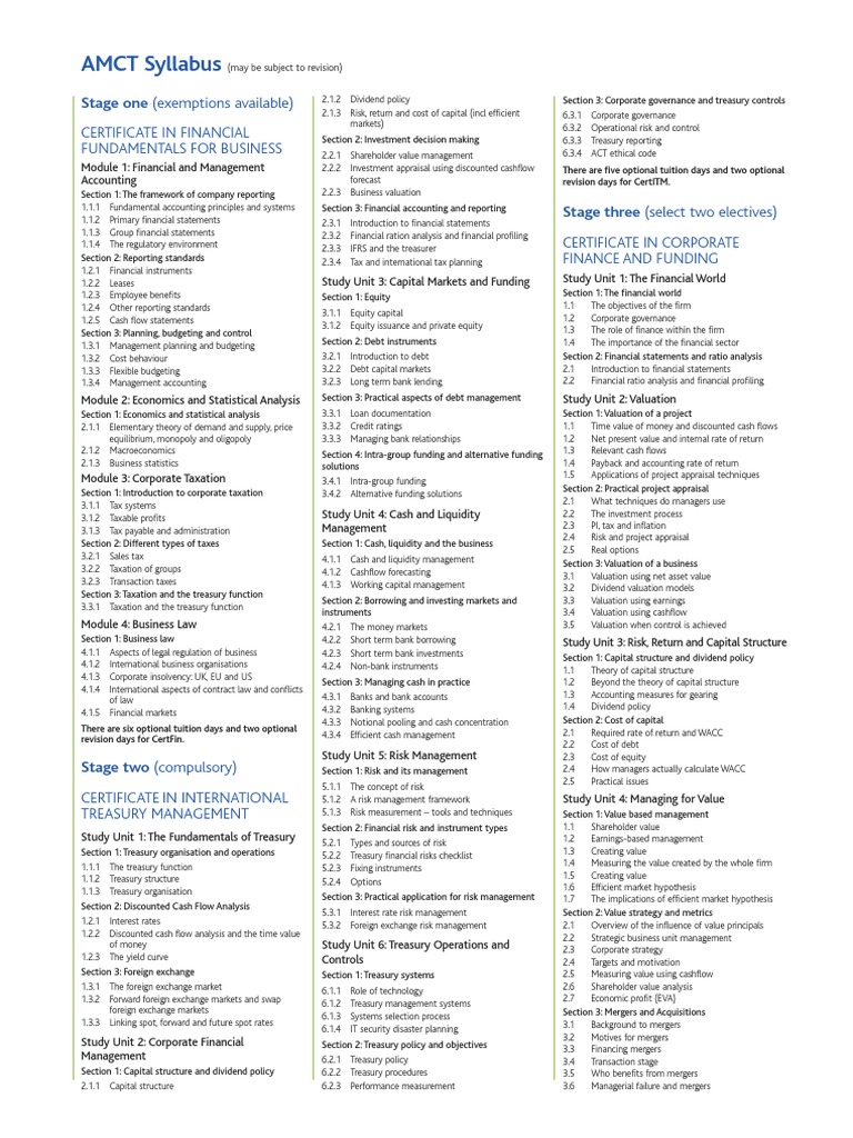An Overview of the Syllabus for the AMCT Financial Qualifications | PDF ...