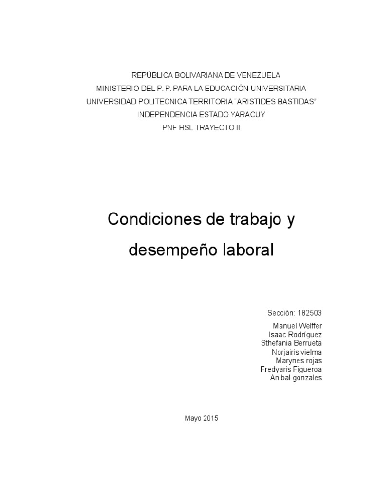 Condiciones Laborales y Desempeño en Venezuela | PDF | Motivación ...