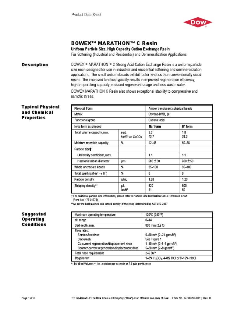 Dowex Marathon C | PDF | Dow Chemical Company | Density