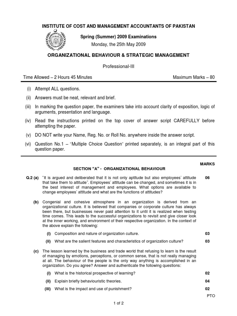 Icmap Past Paper SM | PDF | Strategic Management | Motivation