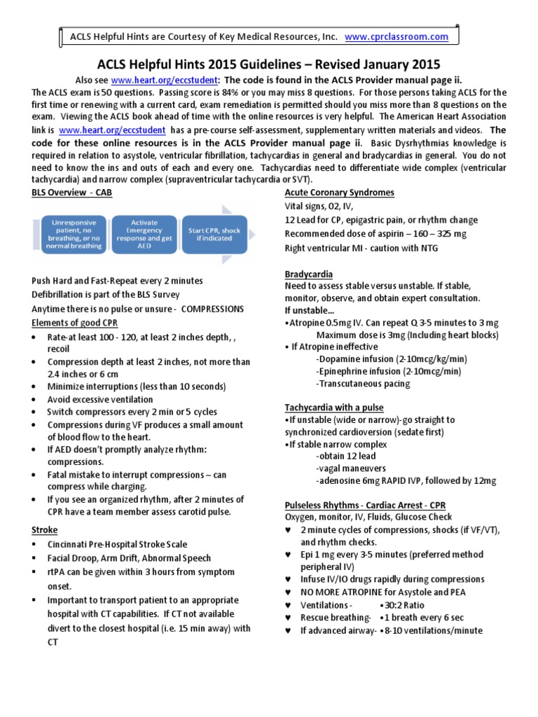 KMR ACLS Helpful Hints 2015 Guidelines Version 1 0 Revised 1 PDF | PDF ...