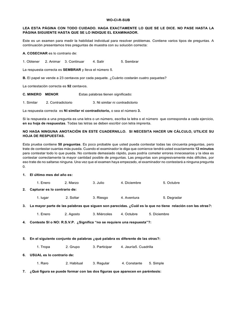 Wonderlic Completo | Prueba (evaluación) | Aprendizaje | Prueba ...