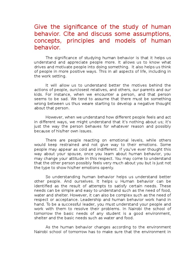Give The Significance of The Study of Human Behavior. Cite and Discuss ...
