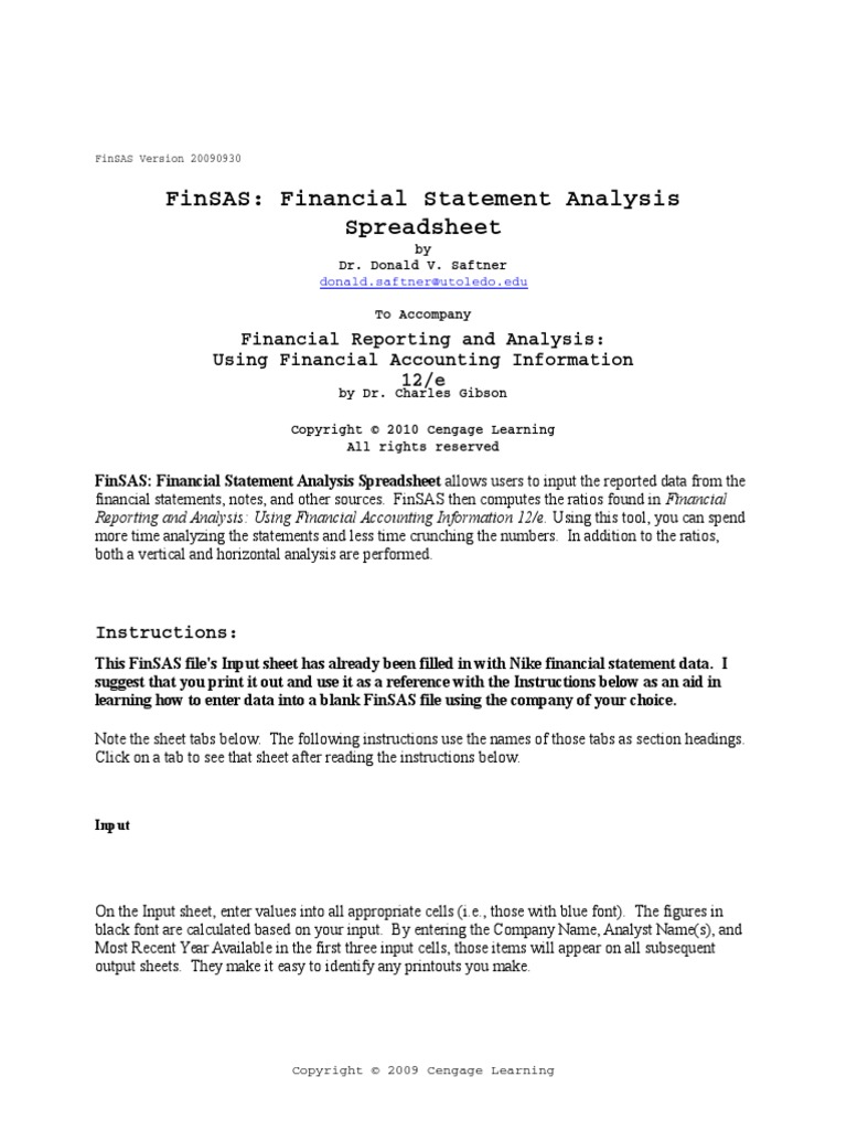 Finsas: Financial Statement Analysis Spreadsheet | PDF | Dividend ...