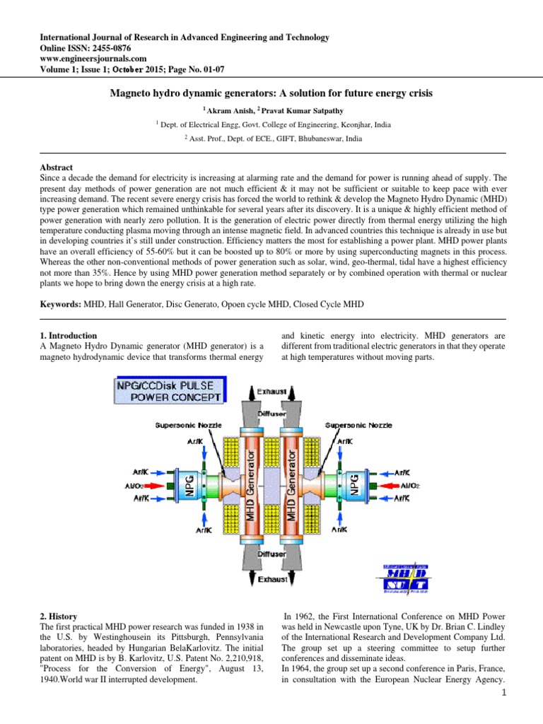 Magneto Hydro Dynamic Generators: A Solution For Future Energy Crisis ...