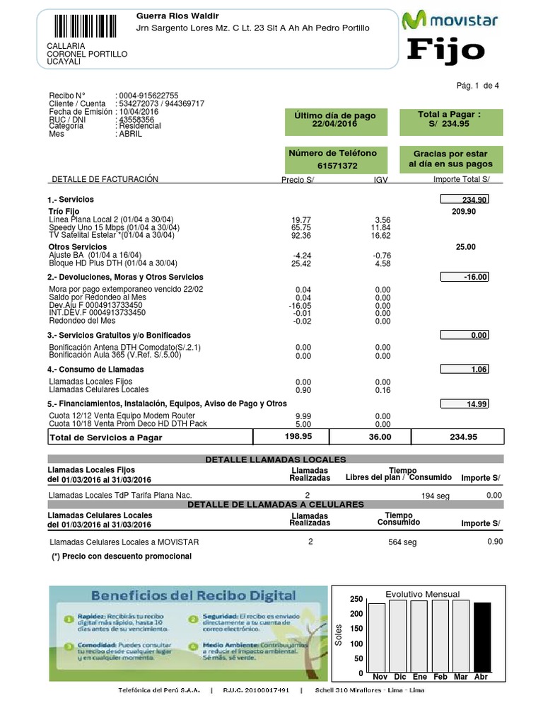 Recibo de Movistar 2016 | PDF