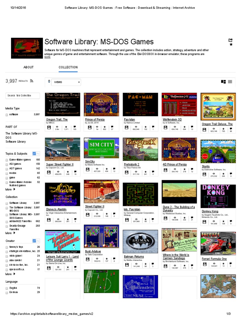 Software Library: MS DOS Games: About Collection | PDF | Electronic ...