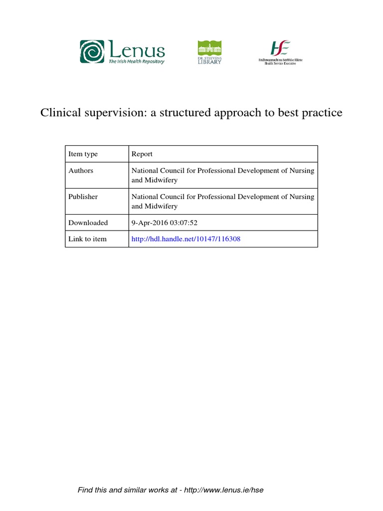 Clinical Supervision: A Structured Approach To Best Practice | PDF | Midwife | Nursing