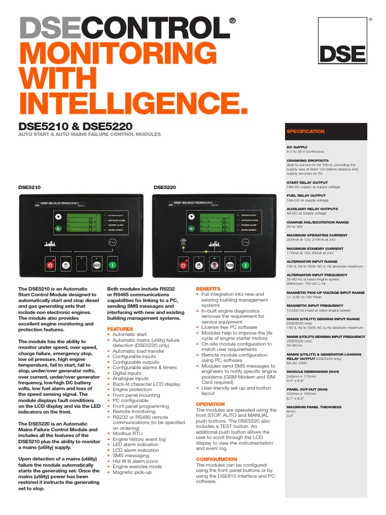 Dse5210 Dse5220 Data Shee | PDF | Mains Electricity | Personal Computers