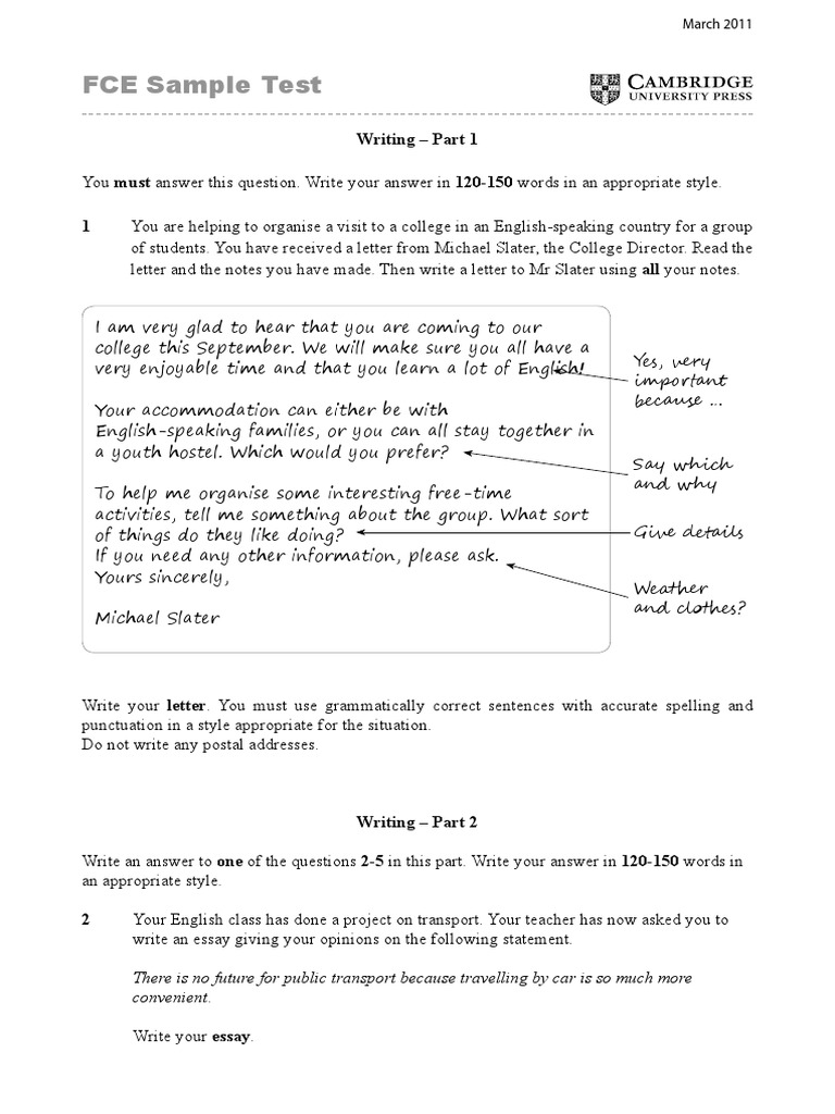 FCE Sample Test: Writing - Part 1 | PDF | Pride And Prejudice | Test ...