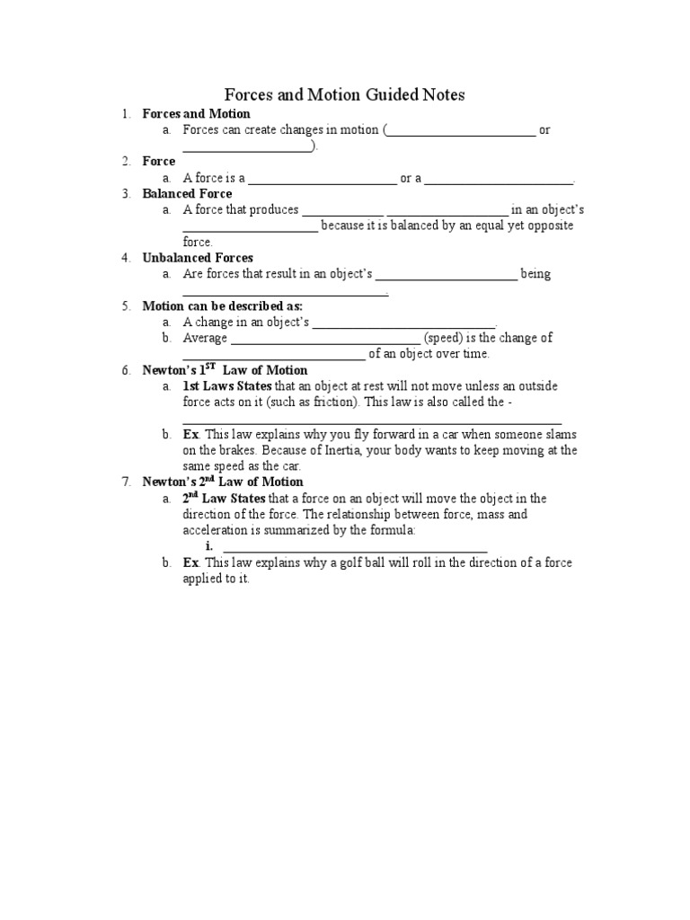 Forces and Motion Guided Notes | PDF | Newton's Laws Of Motion | Force