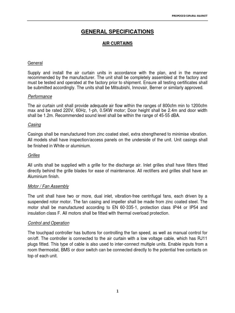 Air Curtain Specifications Pdf
