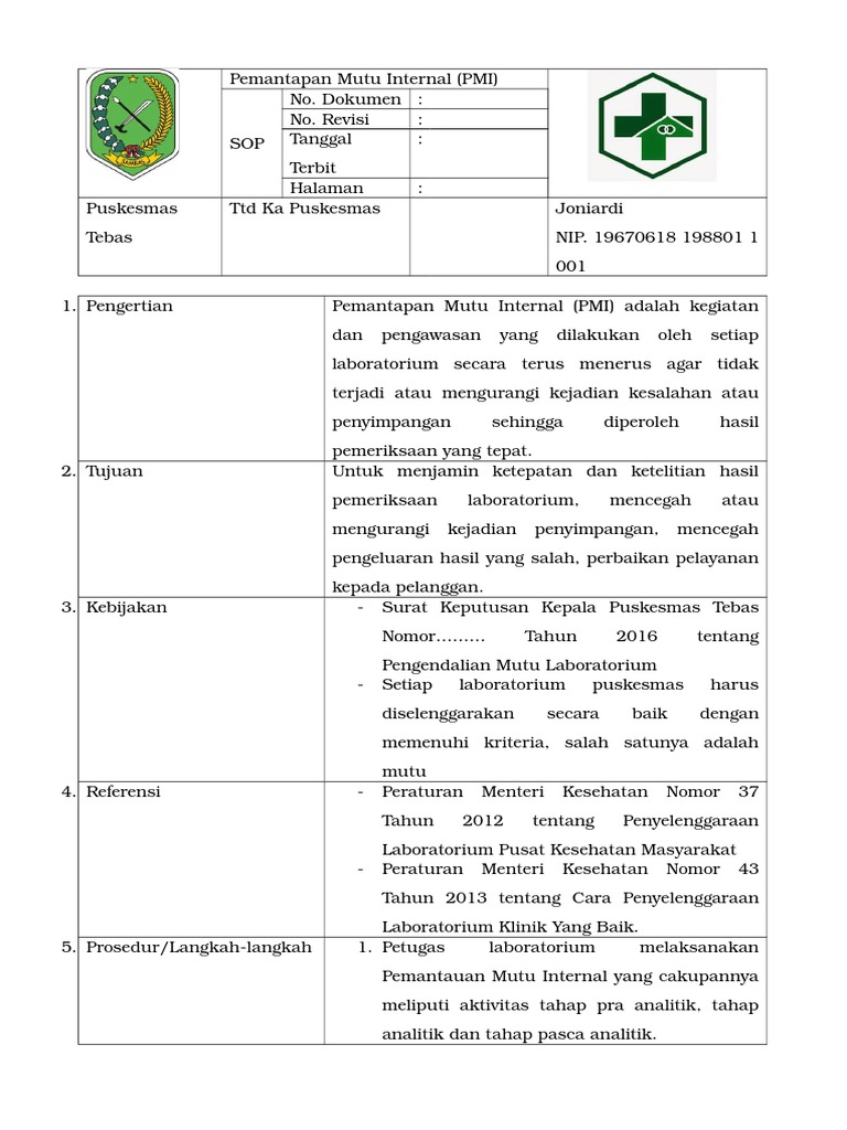 Sop Pmi | PDF | Kesehatan Holistik | Sains & Matematika