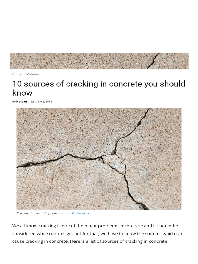 10 Sources of Cracking in Concrete You Should Know | PDF