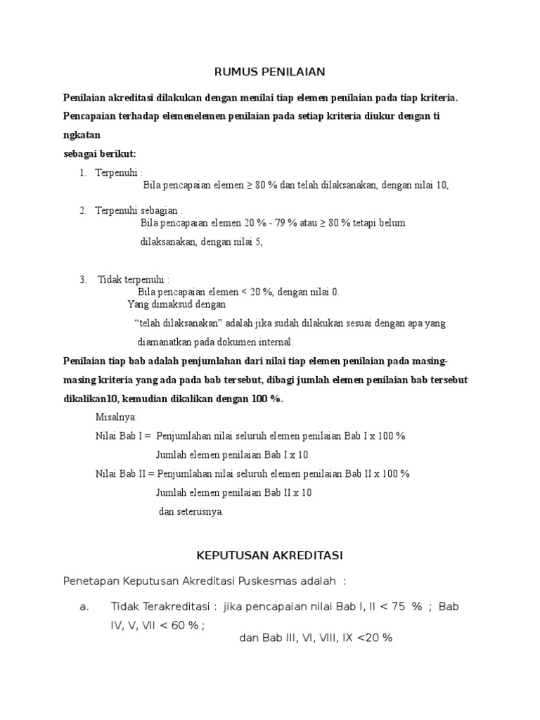 Rumus Penilaian Akreditasi PKM | PDF