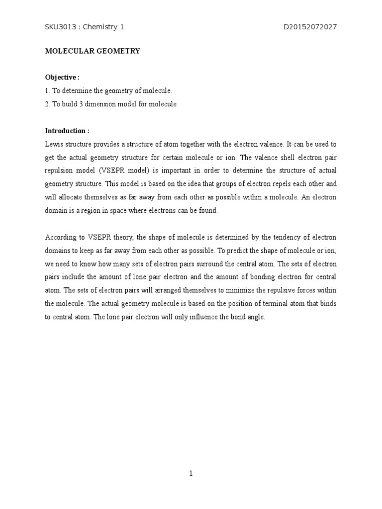 Determining Molecular Geometry Through VSEPR Theory: An Analysis of ...