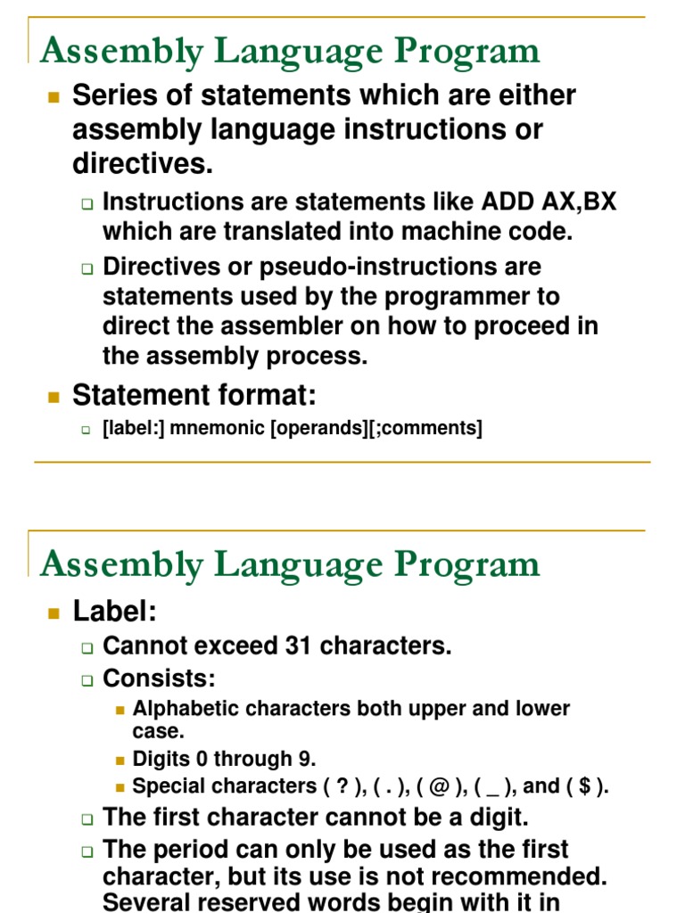 Assembly Language Program: Series of Statements Which Are Either ...