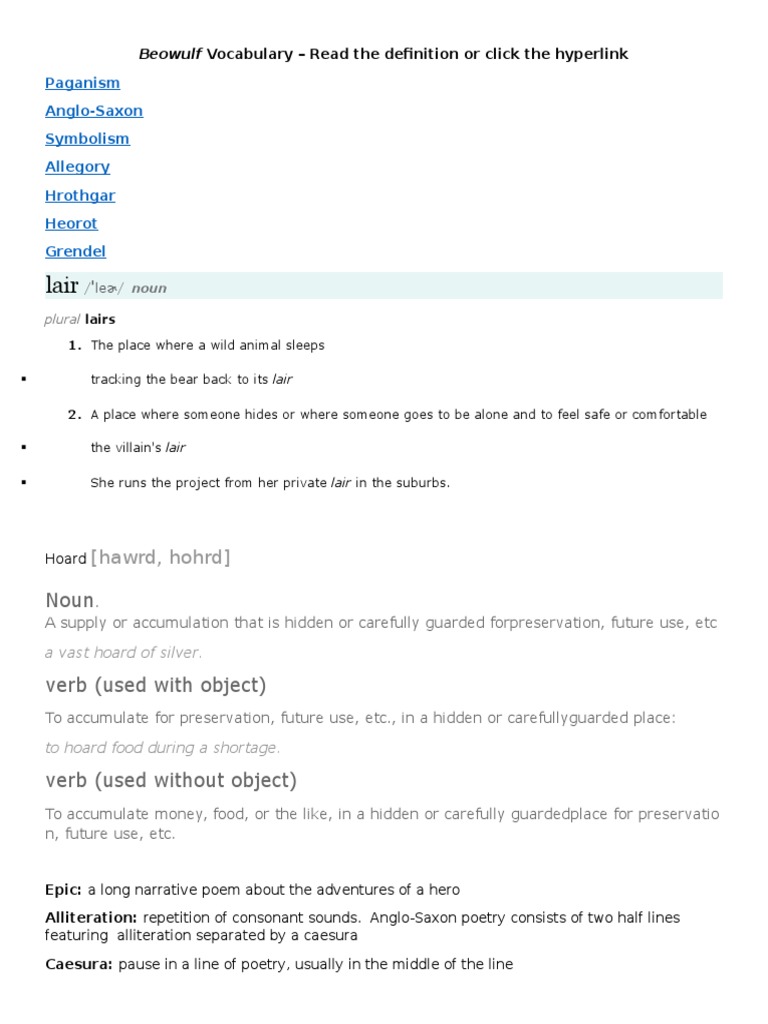 Beowulf Vocabulary Guide | PDF | History | Religion & Spirituality