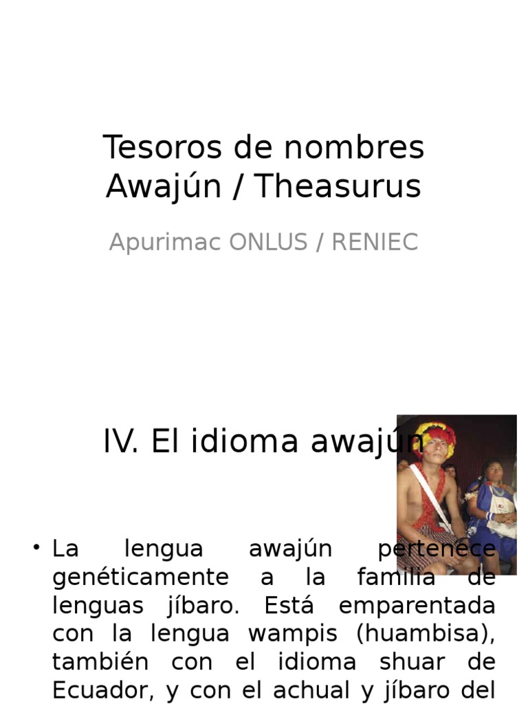 Tesoros de nombres Awajún | PDF | Lengua española | Escritura