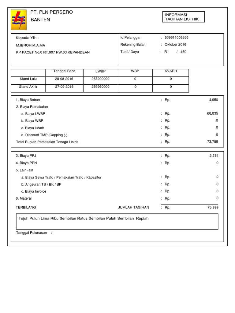 Invoice Tagihan Listrik PLN Banten | PDF | Teknologi & Rekayasa