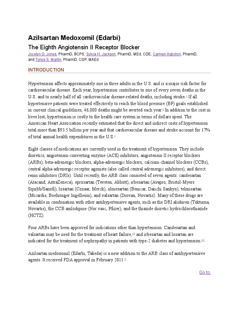 Azilsartan Medoxomil (Edarbi) | Hypertension | Nonsteroidal Anti ...
