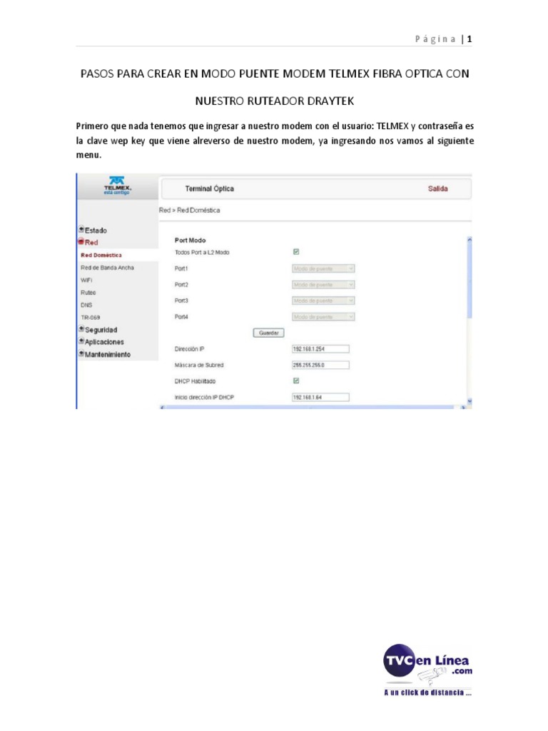 Pasos para Crear en Modo Puente Modem Telmex Fibra | PDF
