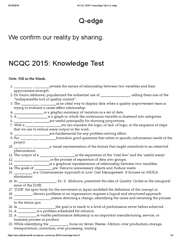 NCQC 2015 - Knowledge Test | PDF