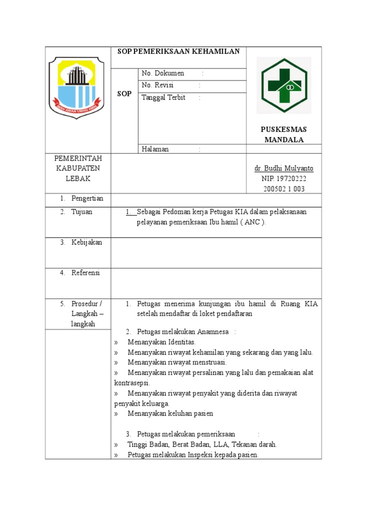 Sop Pemeriksaan Kehamilan | PDF