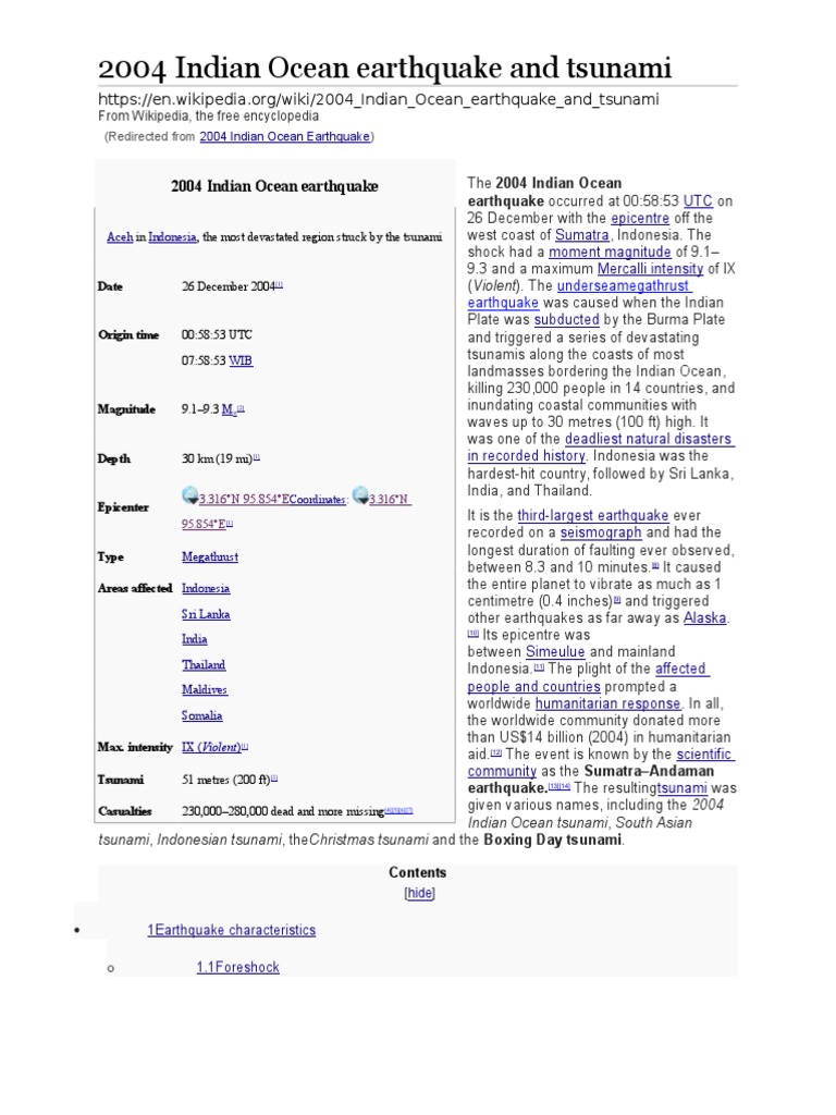 2004 Indian Ocean Tsunami Overview | PDF | Earthquakes | Moment ...
