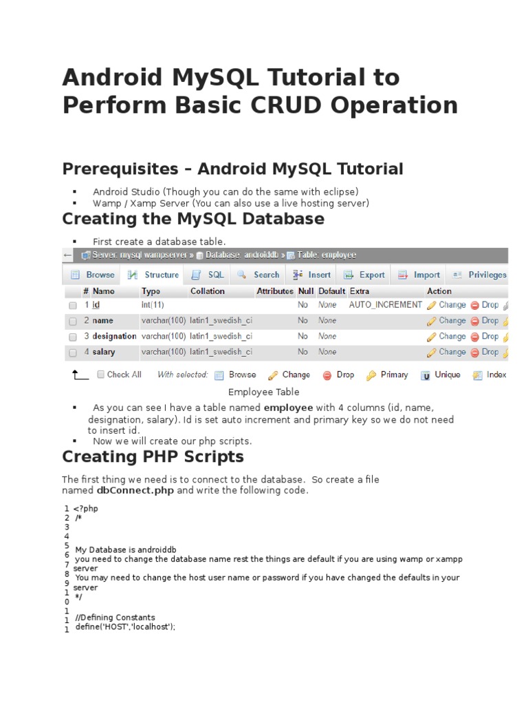 Android MySQL Tutorial To Perform Basic CRUD Operation | PDF | Computer ...