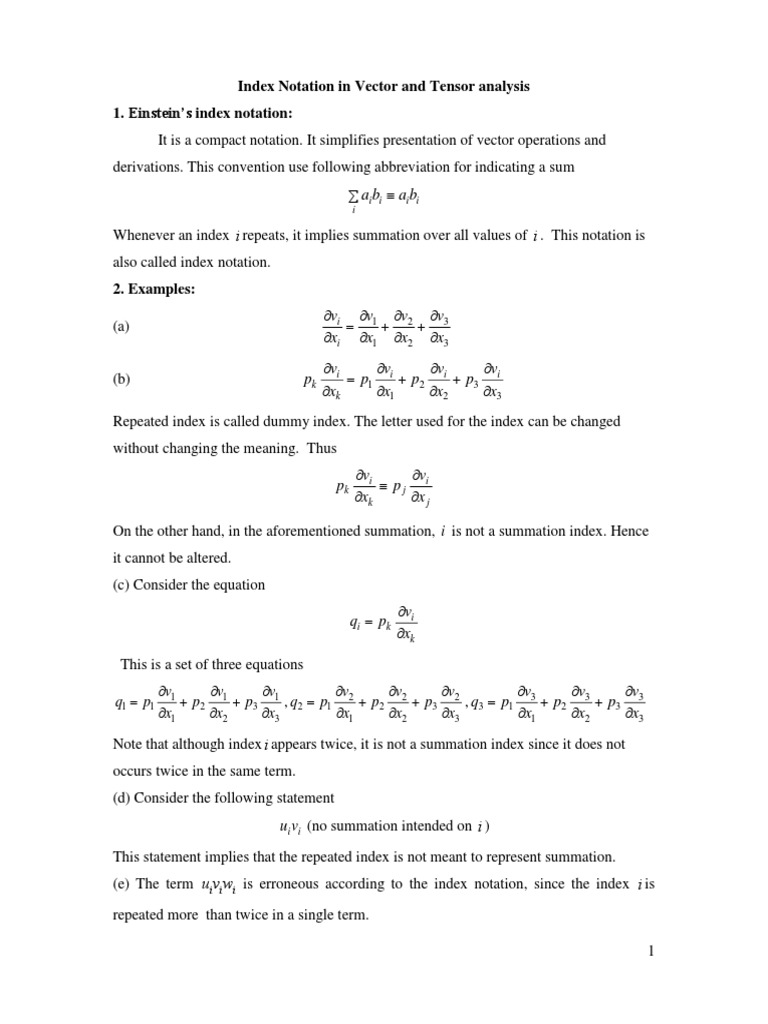 Index Notation and Its Use PDF | PDF | Differential Topology ...