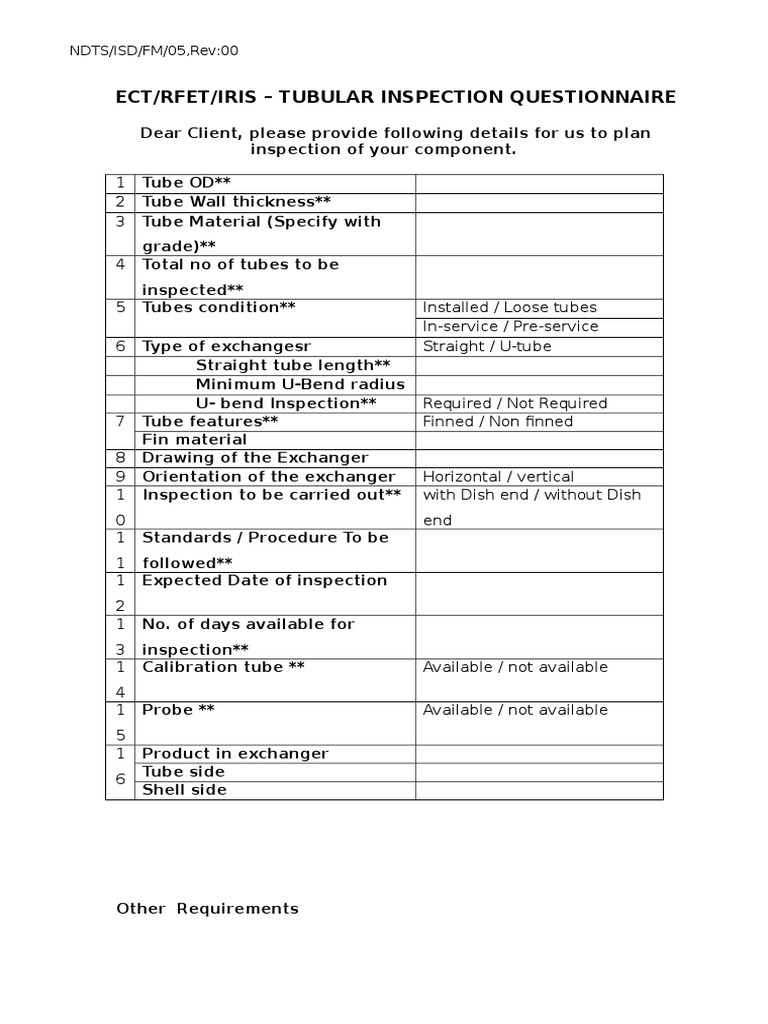 Questionnaire Ect RFT Iris | PDF