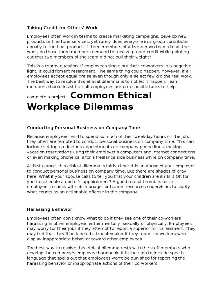 Ethical Dilemmas in the Workplace | PDF | Physician | Confidentiality