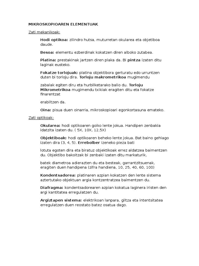 Mikroskopioaren Elementuak | PDF