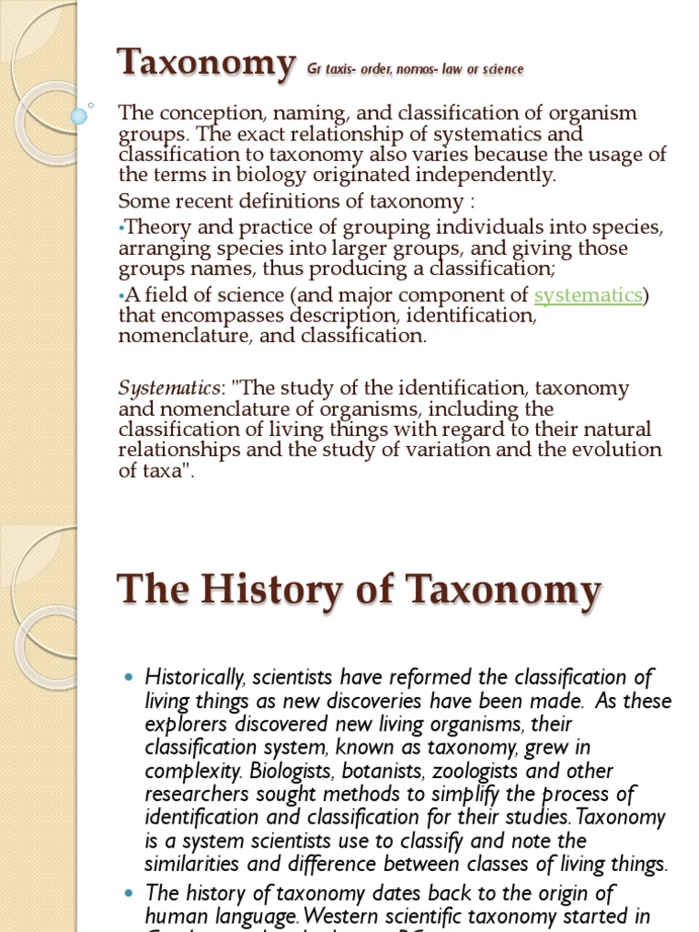Importance and History of Taxonomy | PDF | Taxonomy (Biology) | Botany