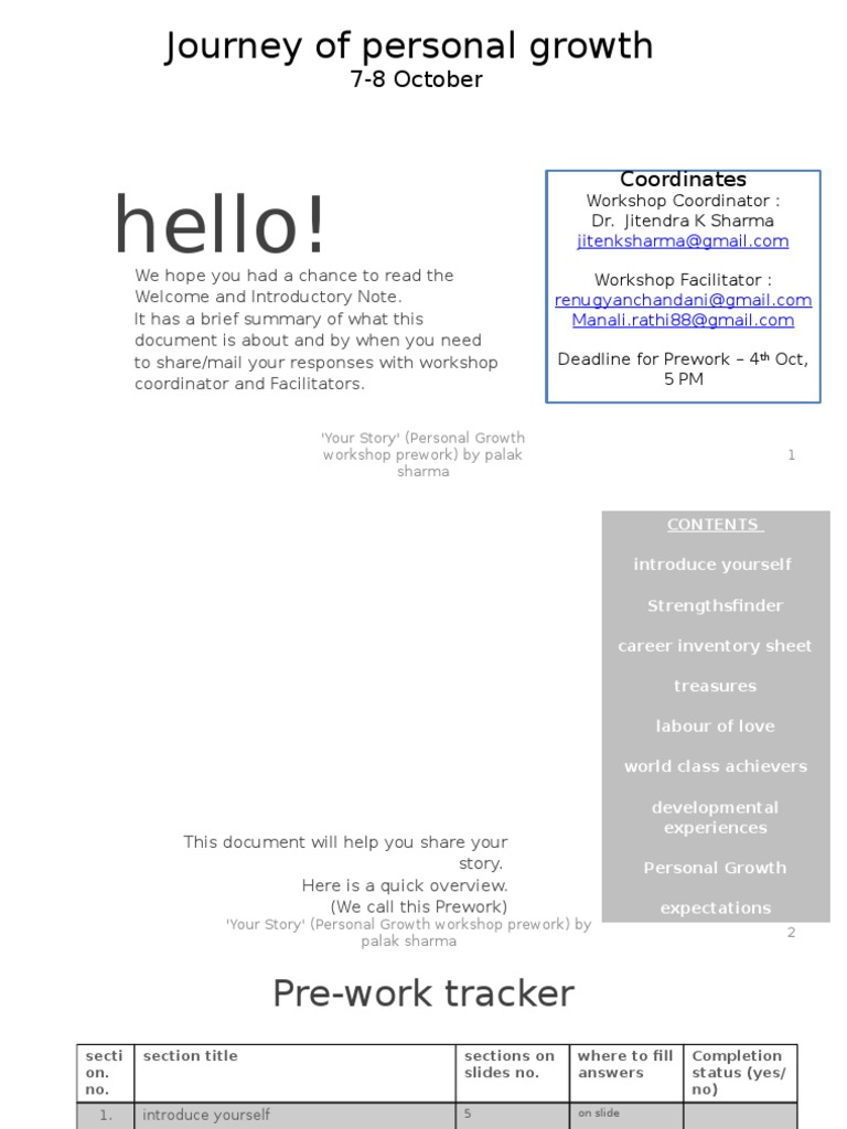 Growth Workshop - Prework Format | PDF | Personal Development ...