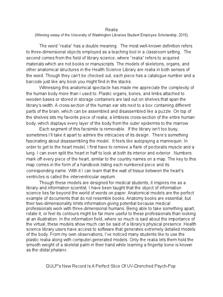 Winning Essay of The University of Washington Libraries Student ...