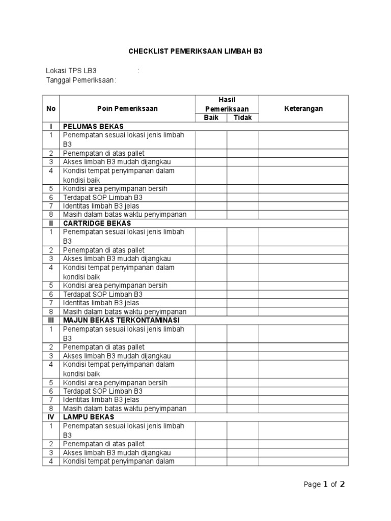 Checklist Limbah B3 | PDF