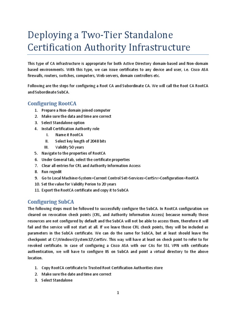 Deploying A Two-Tier Certificatio Authority Infrastructure | PDF ...